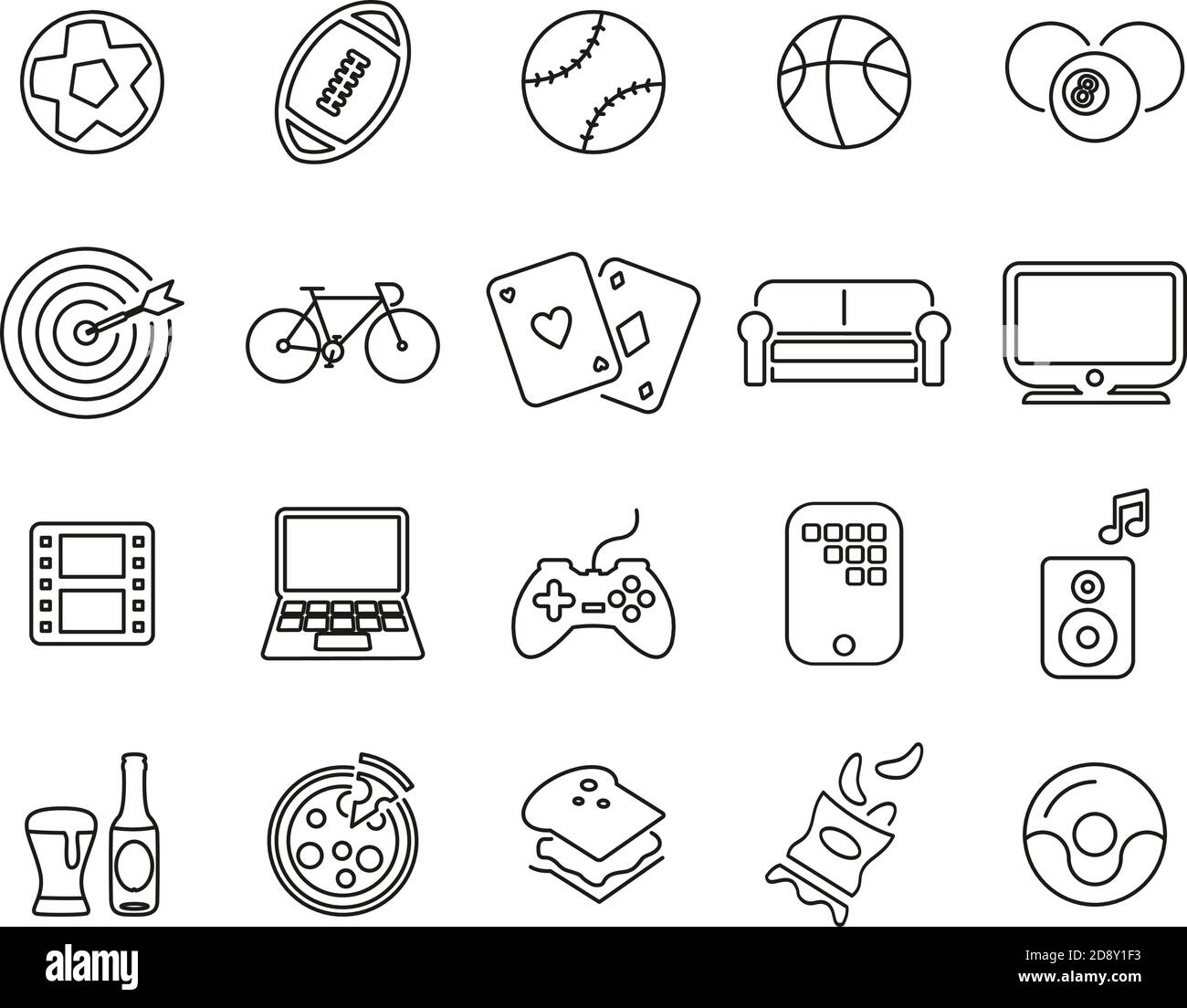 Man´s Favorite Activities Icons Black & White Thin Line Set Big Stock ...