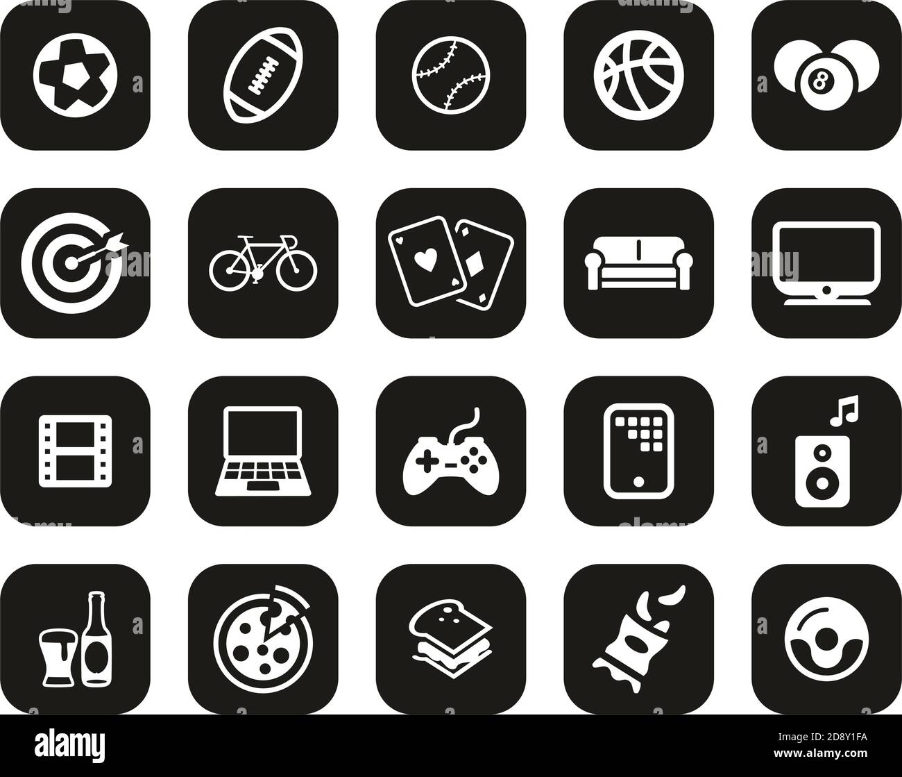 Mans Favorite Activities Icons White On Black Flat Design Set Big Stock ...