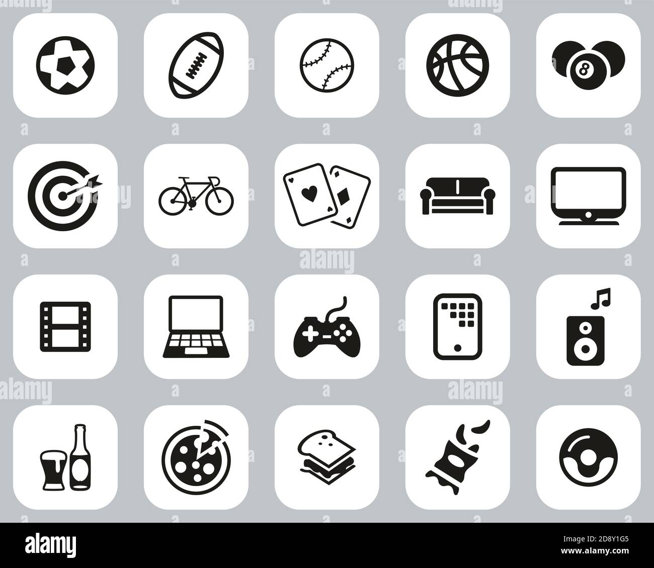 Man s Favorite Activities Icons Black & White Flat Design Set Big Stock ...