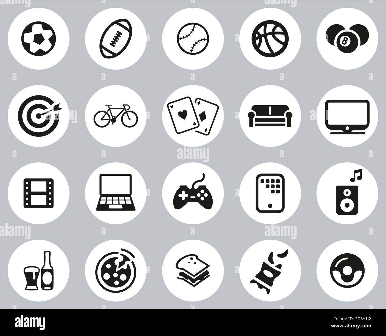 Man s Favorite Activities Icons Black & White Flat Design Circle Set ...