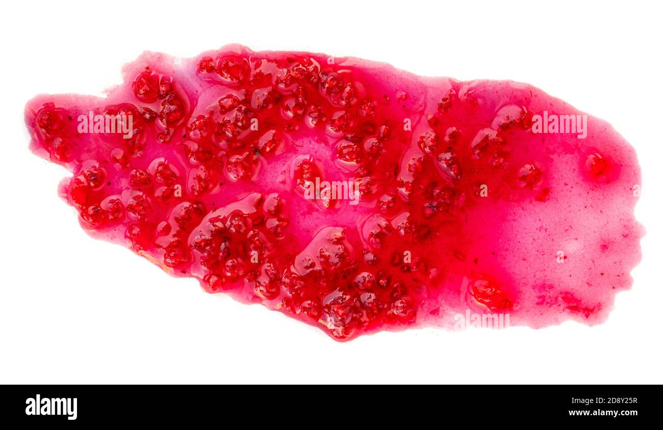 Raspberry jam drop isolated on white background. Fresh sweet confiture ...