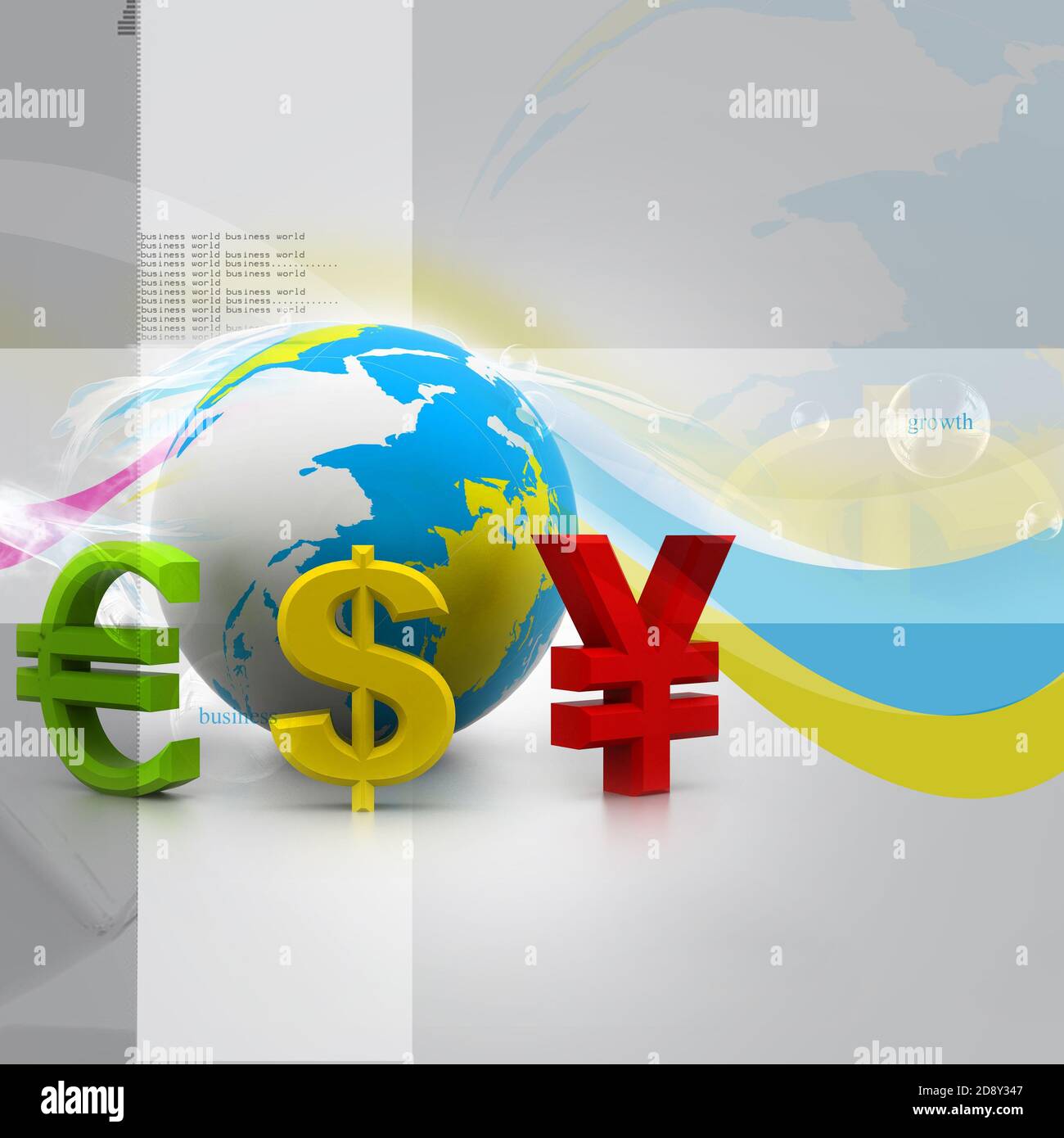 Globe with currency symbols in abstract design Stock Photo - Alamy