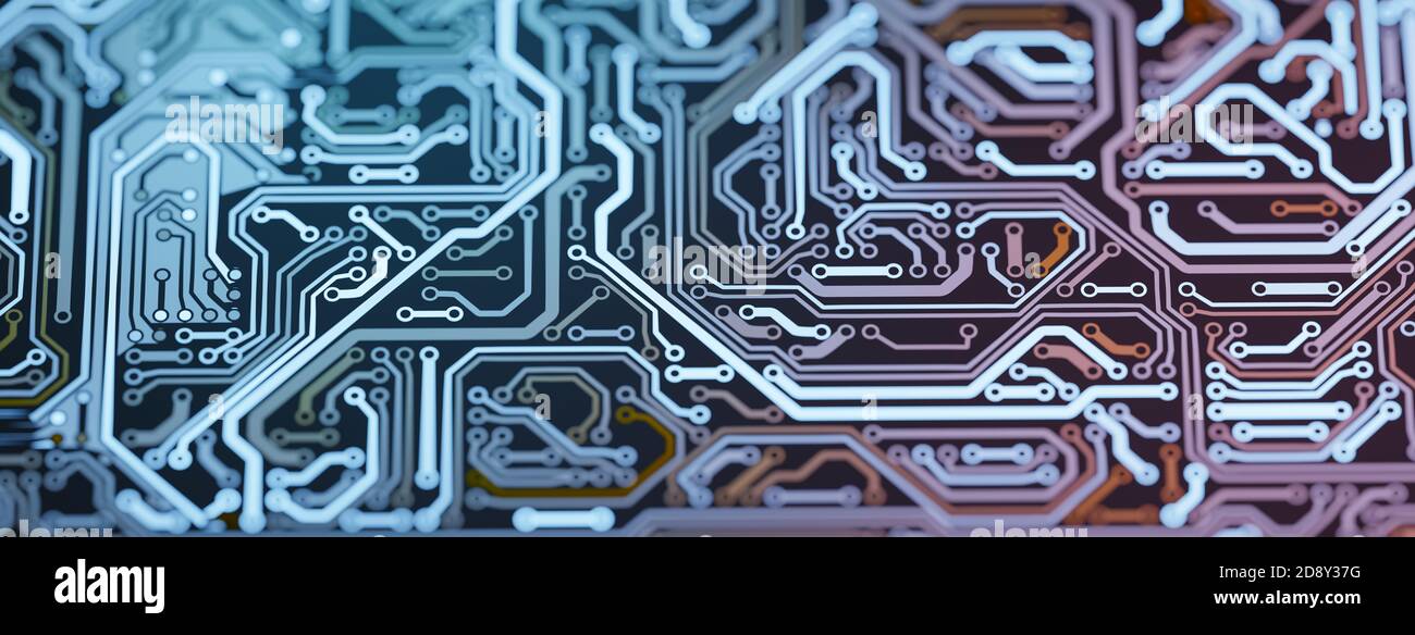 Digital electronic circuit. Close-up view. 3D rendered illustration ...