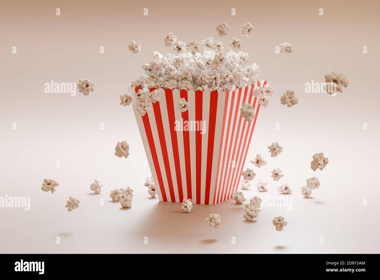 Fluffy popcorn in stripped bucked. 3D rendered illustration Stock Photo ...