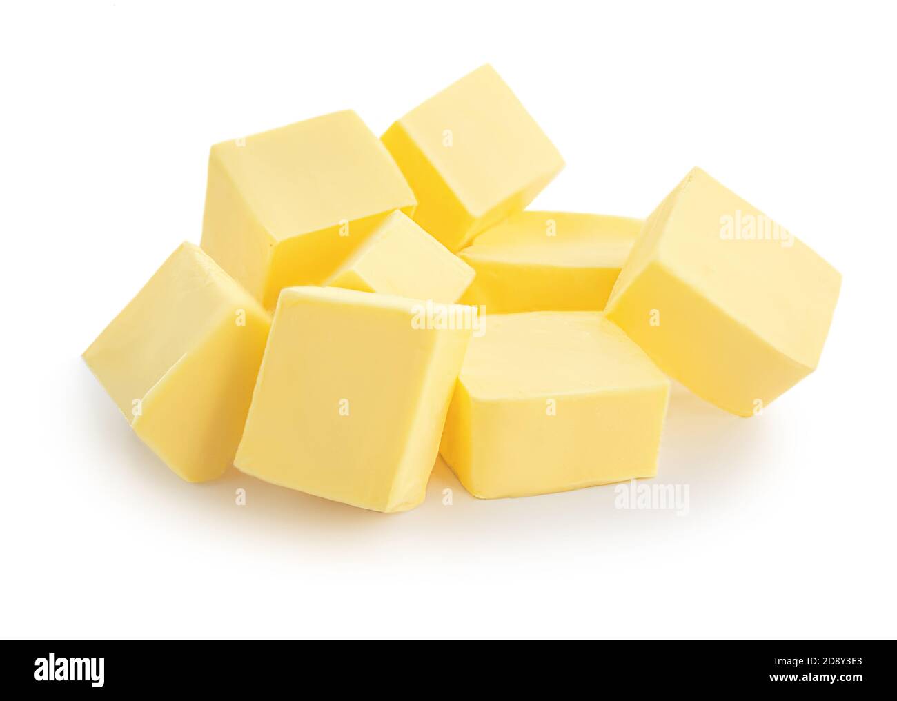 Pieces of butter isolated on white background. Fresh Butter cubes top ...