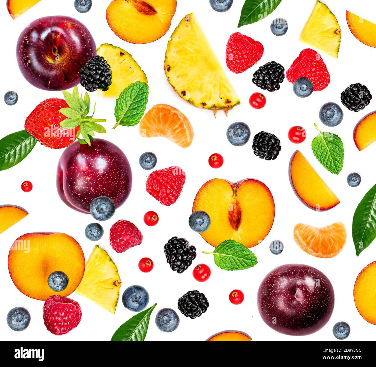 Food Summer pattern made of fruits and berries isolated on white ...