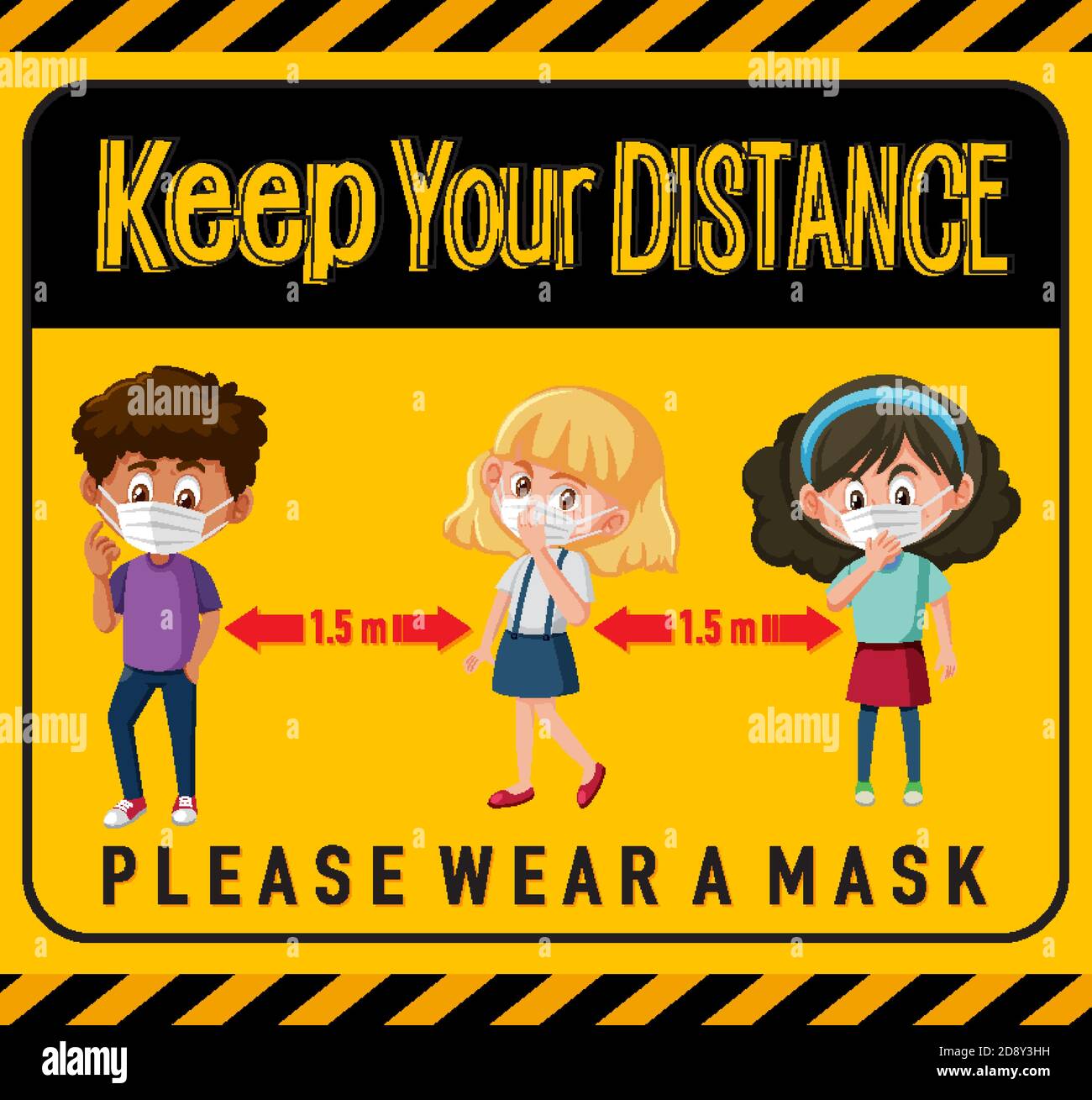 Keep your distance or social distancing sign with children cartoon ...