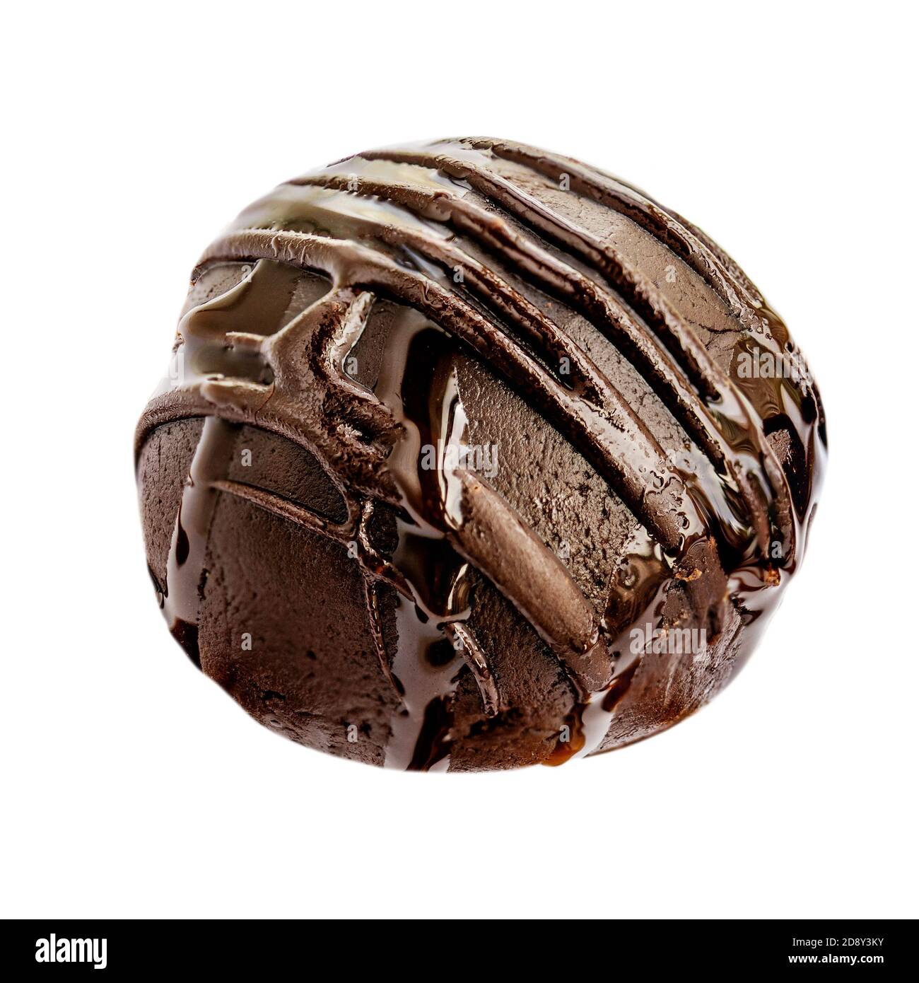 Chocolate truffle candy covered with flowing chocolate isolated on ...