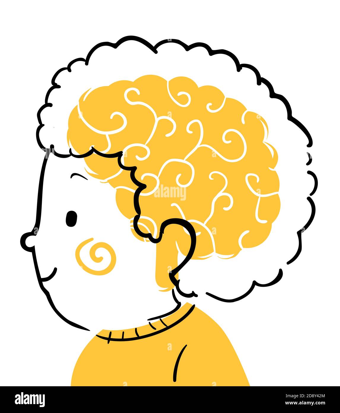 Illustration of a Kid Boy in Profile and Showing His Brain Stock Photo ...