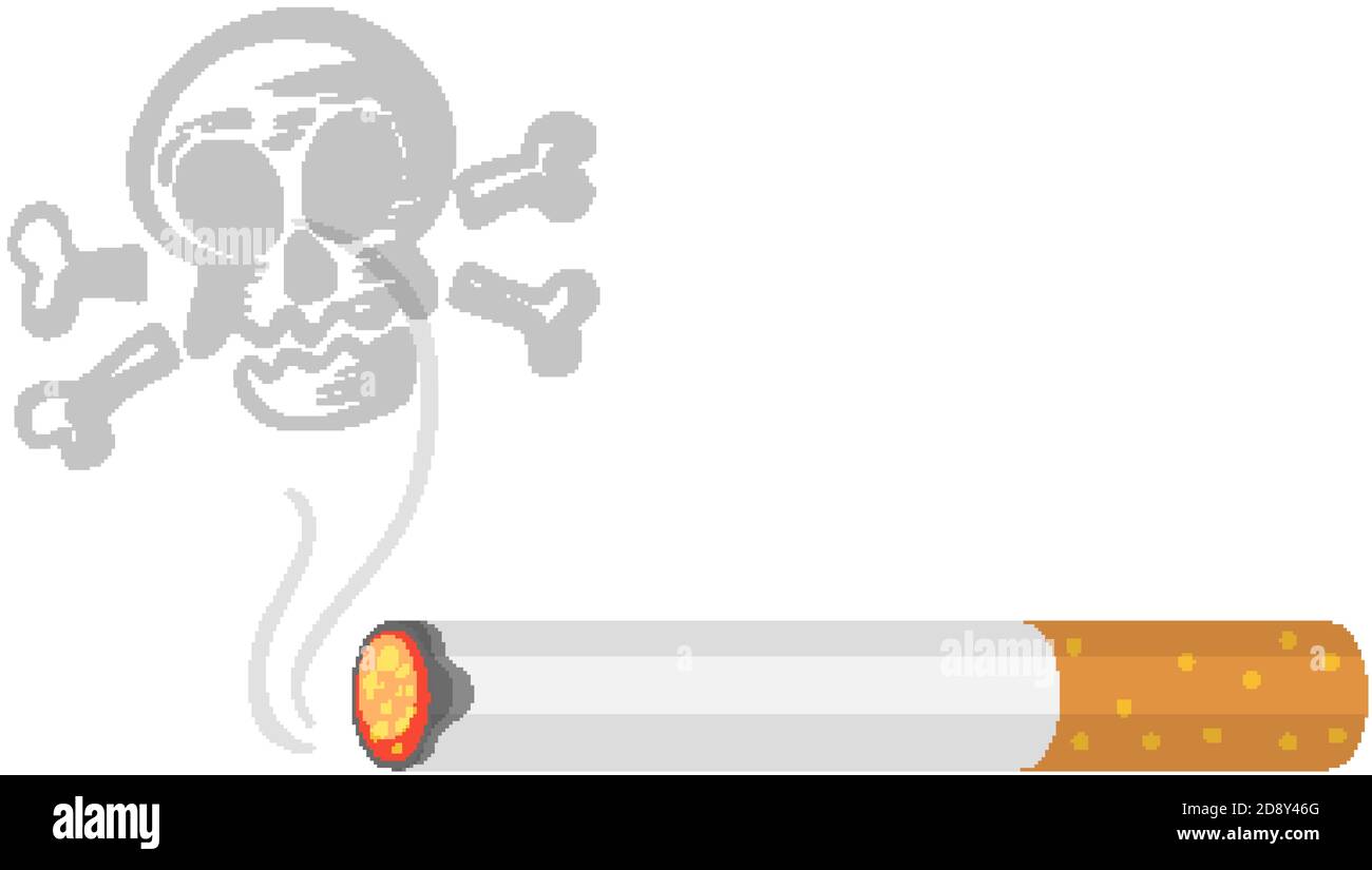 Tobacco or Cigarette burns with skull isolated on white background ...