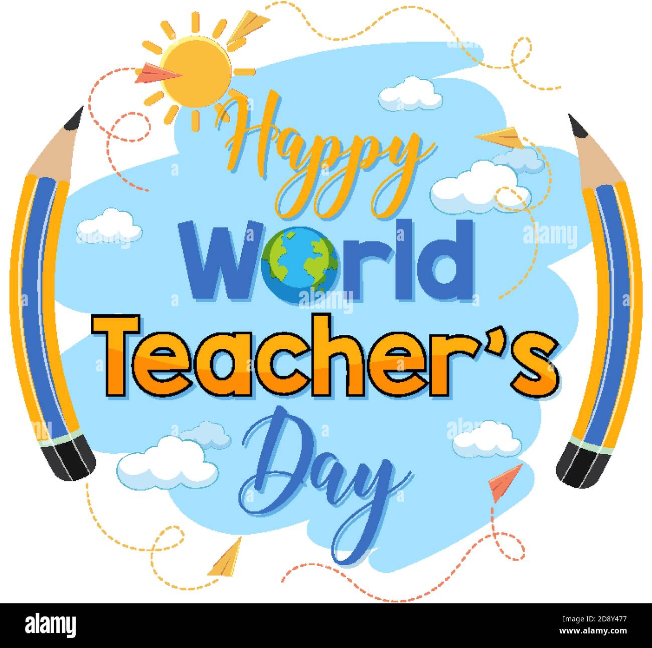 Happy World Teacher's Day text with pencils illustration Stock Vector ...