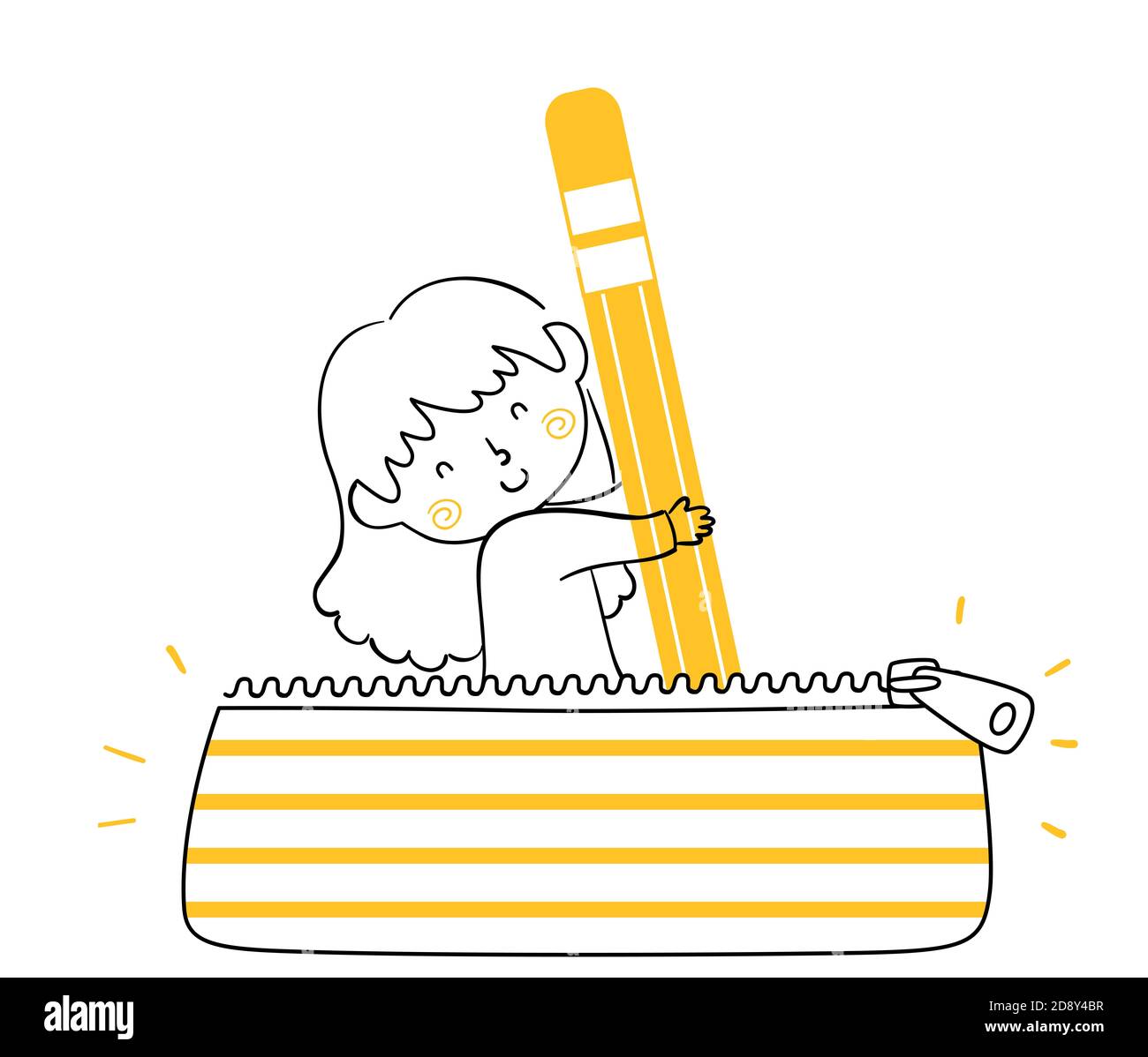 Illustration of a Kid Girl Putting a Pencil In a Pencil Case Pouch Bag ...
