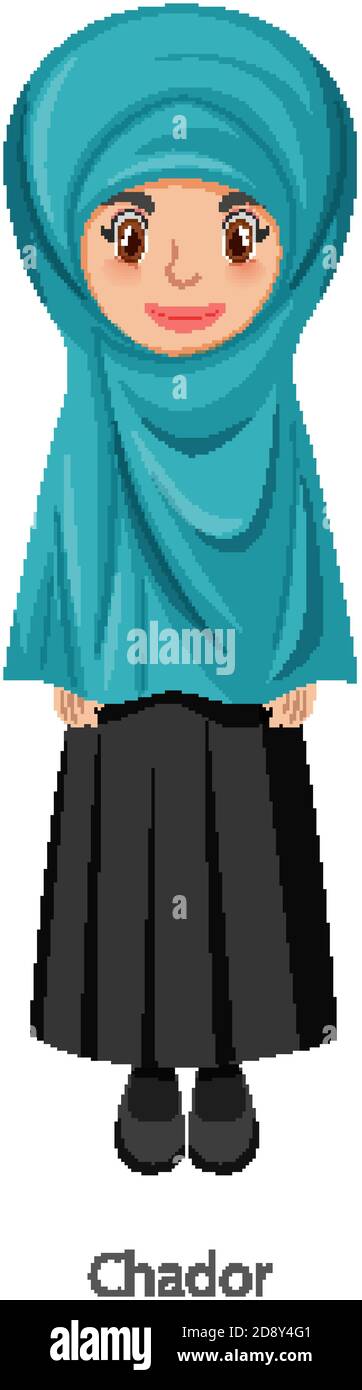 A woman wearing Chador Islamic traditional veil cartoon character ...