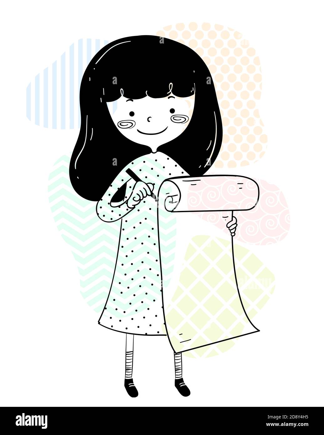 Illustration of a Kid Girl and Writing a Long Check List Stock Photo ...