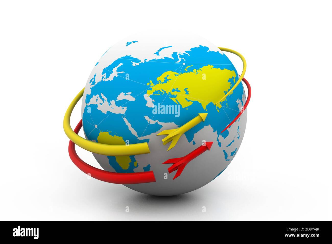 rocket on orbit around earth globe Stock Photo - Alamy