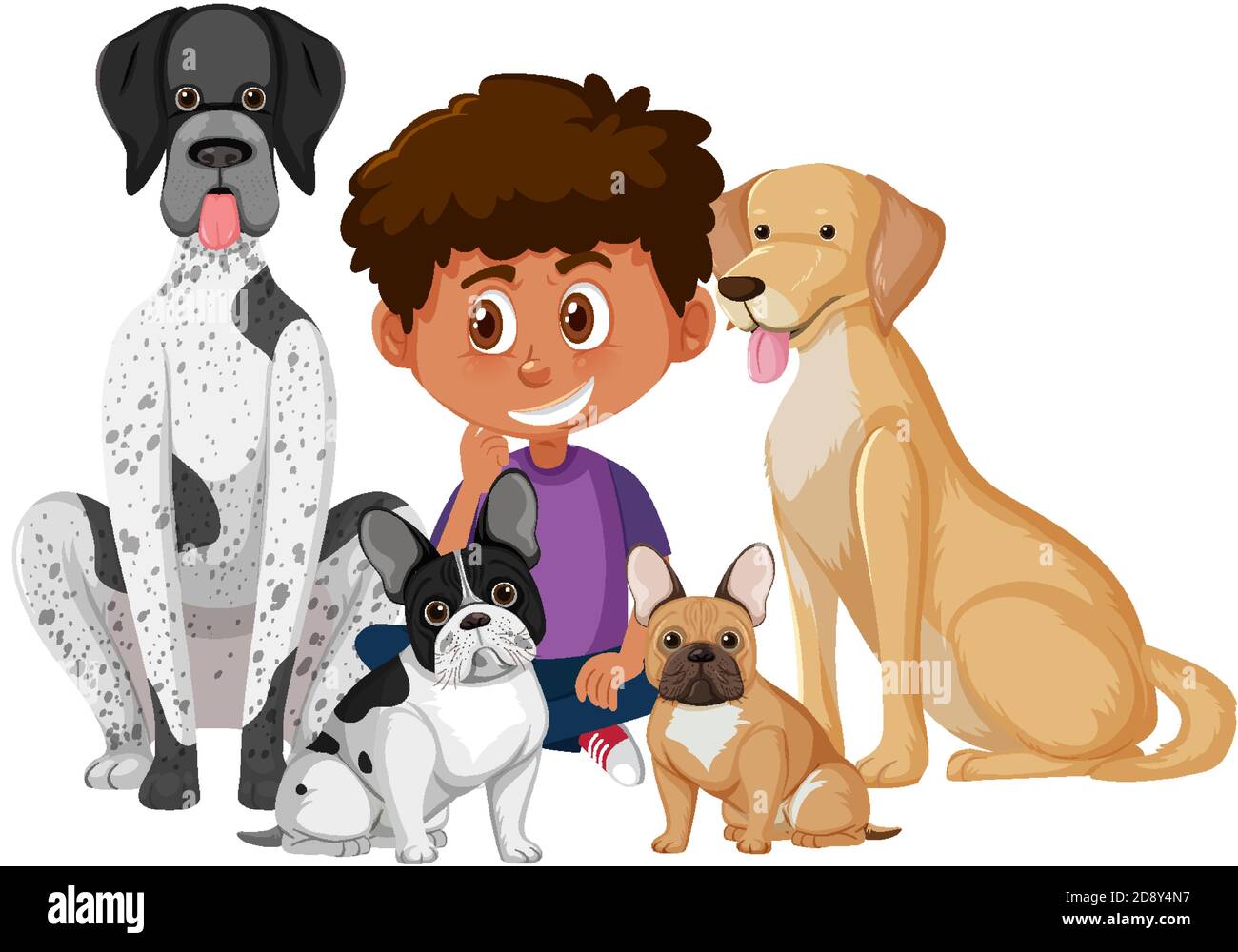 A cute boy with his dogs on white background illustration Stock Vector ...