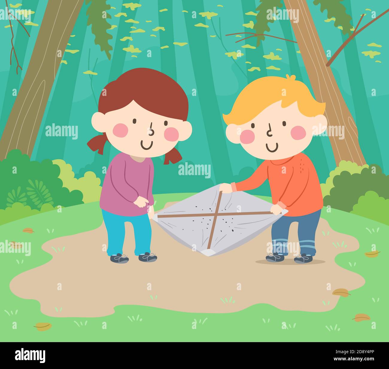 Illustration of Kids Using a Beating Sheet Outdoors Collecting Insects ...