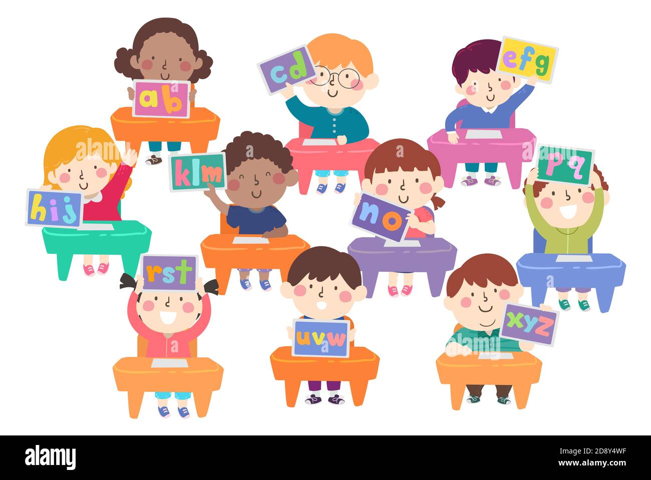 Illustration of Kids In Classroom Sitting Down and Showing their ...