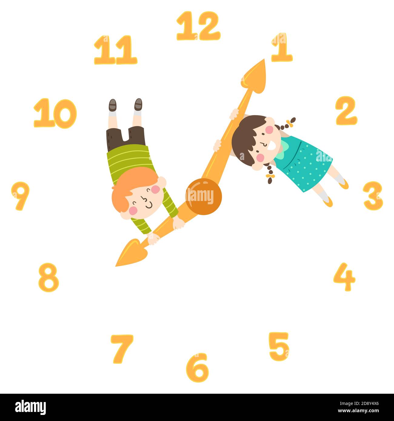 Illustration of Kids Holding on Clock Hands and Smiling Stock Photo - Alamy