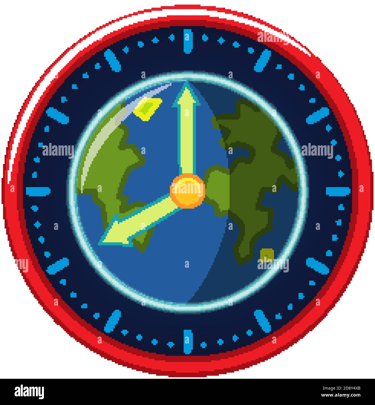 Clock in world style isolated on white background illustration Stock ...