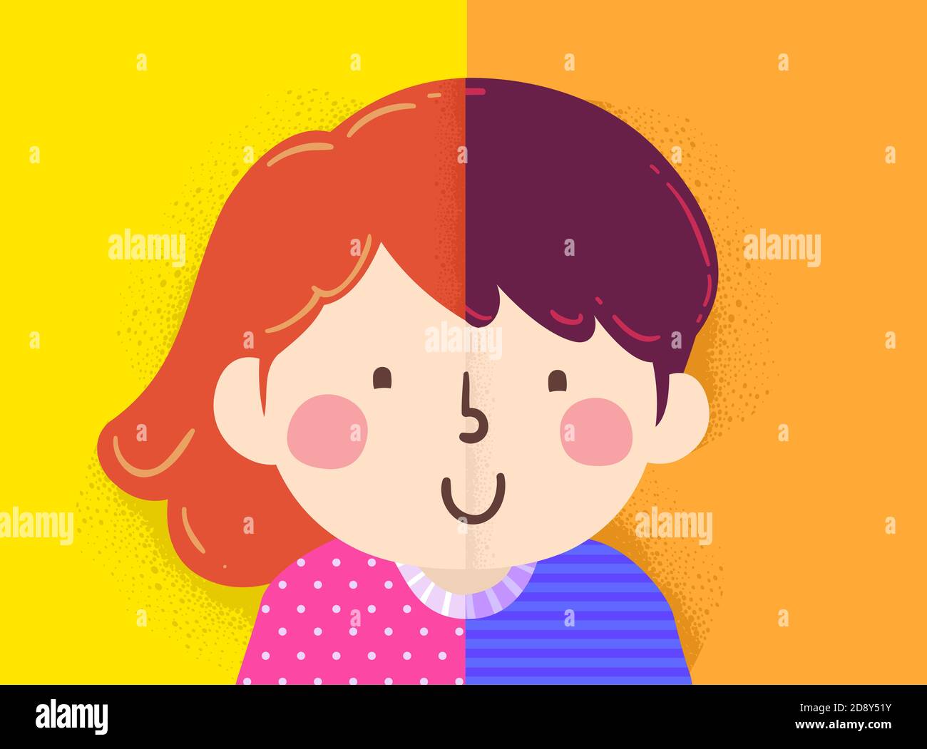 Illustration of a Kid Half Male Half Female. Duality Concept Stock ...
