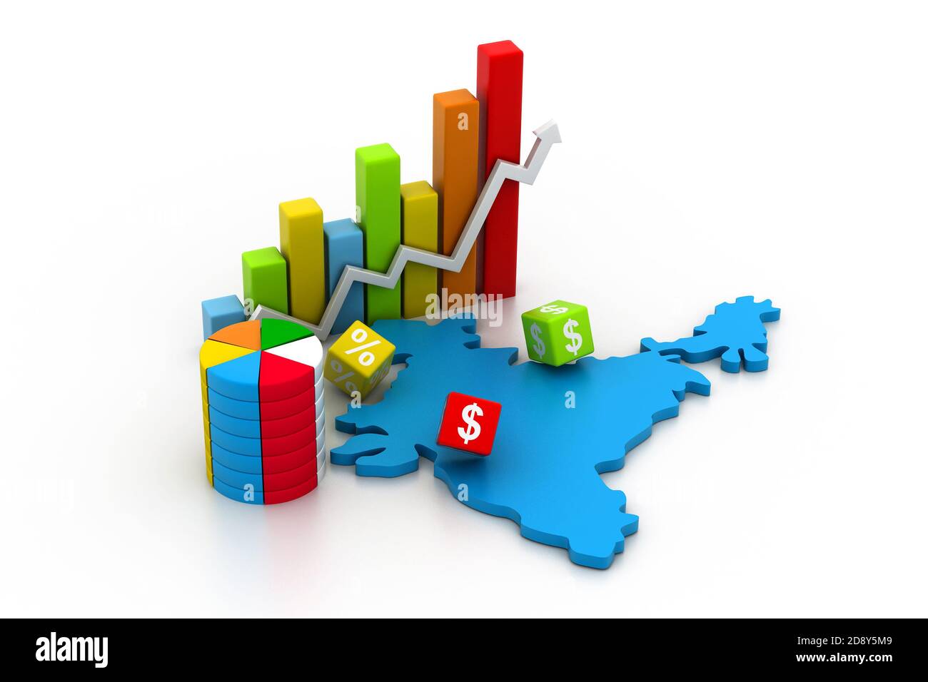 Digital illustration of business graph with India map Stock Photo - Alamy