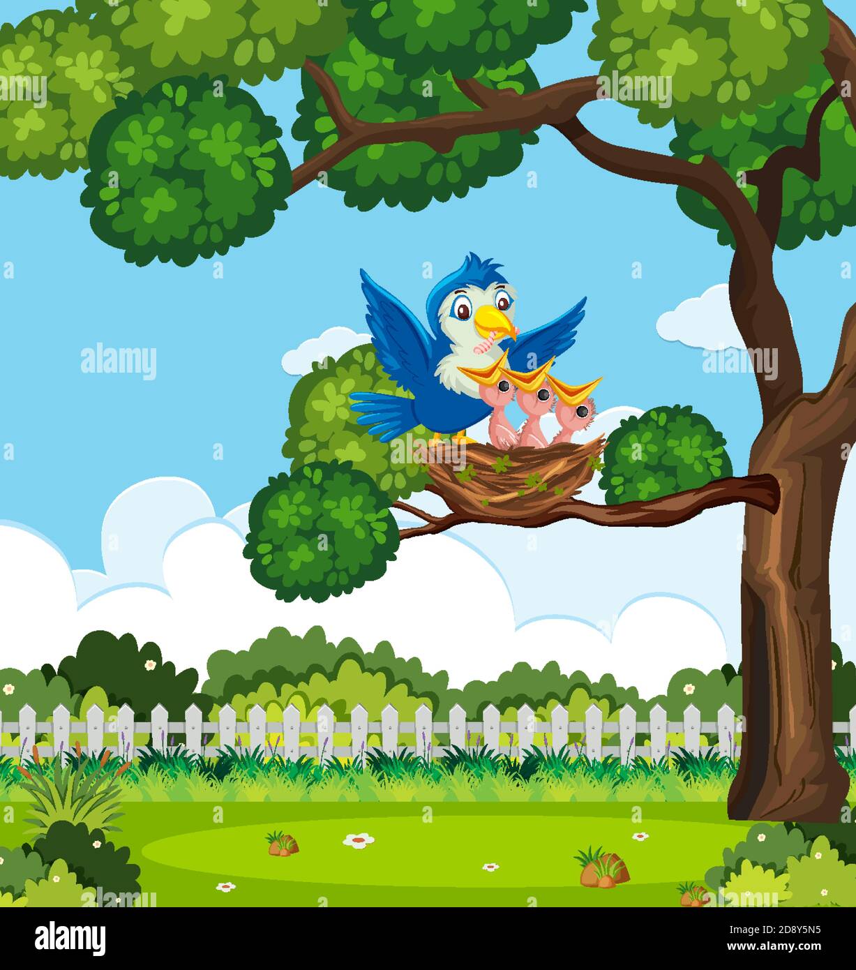 Chicks and its mother bird in nature illustration Stock Vector Image ...