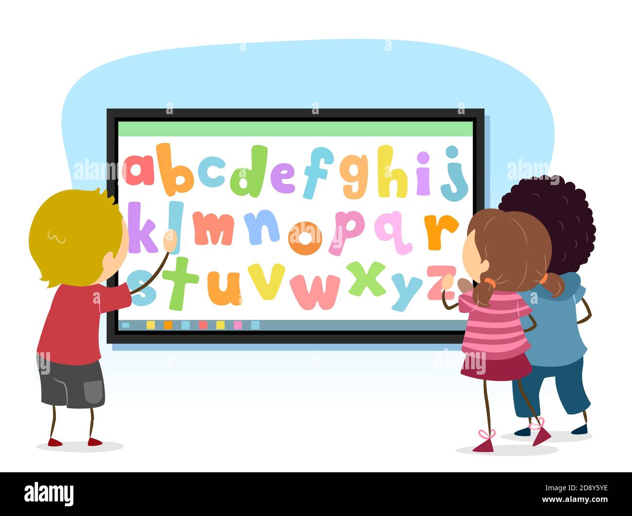 Illustration of Stickman Kids Using Interactive TV with the Alphabet on ...