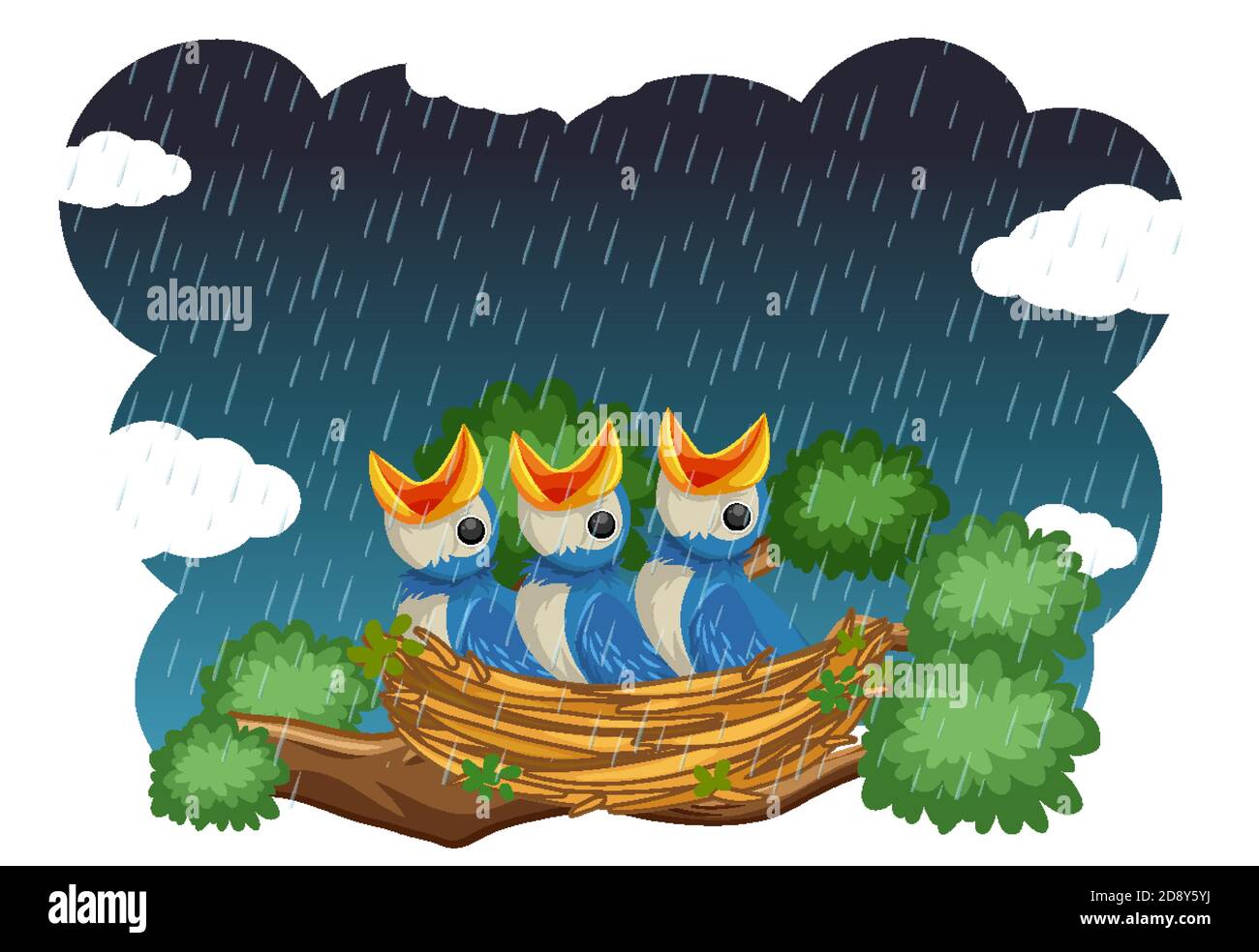 Chicks and its mother bird in nature illustration Stock Vector Image ...