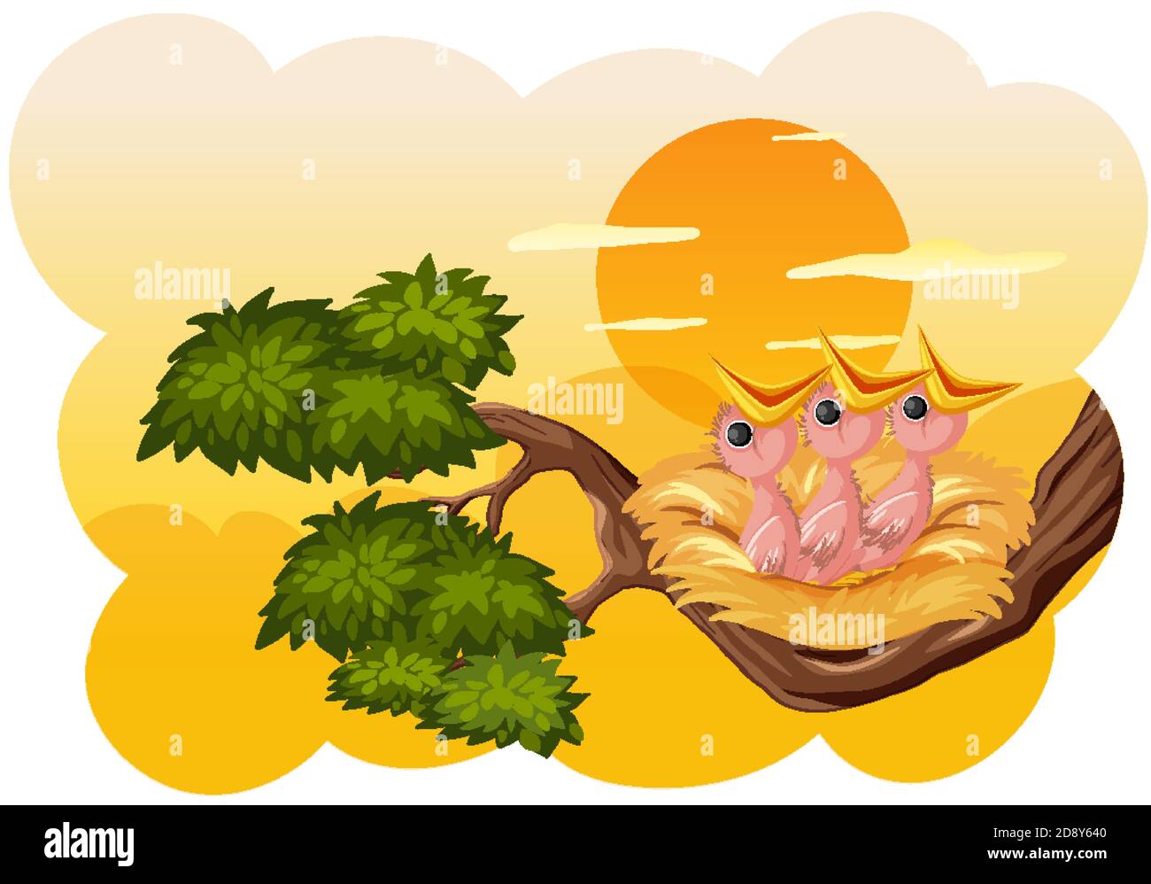 Chicks and its mother bird in nature illustration Stock Vector Image ...