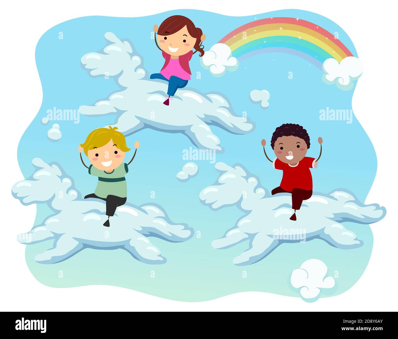 Illustration of Stickman Kids Riding Unicorn Horse Shaped Clouds in the ...