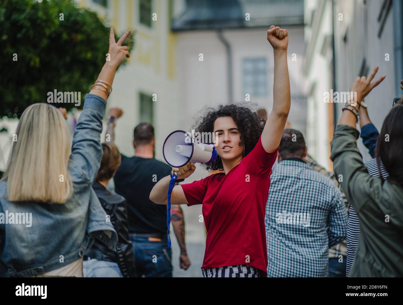 Group of people activists protesting on streets, strike, demonstration ...