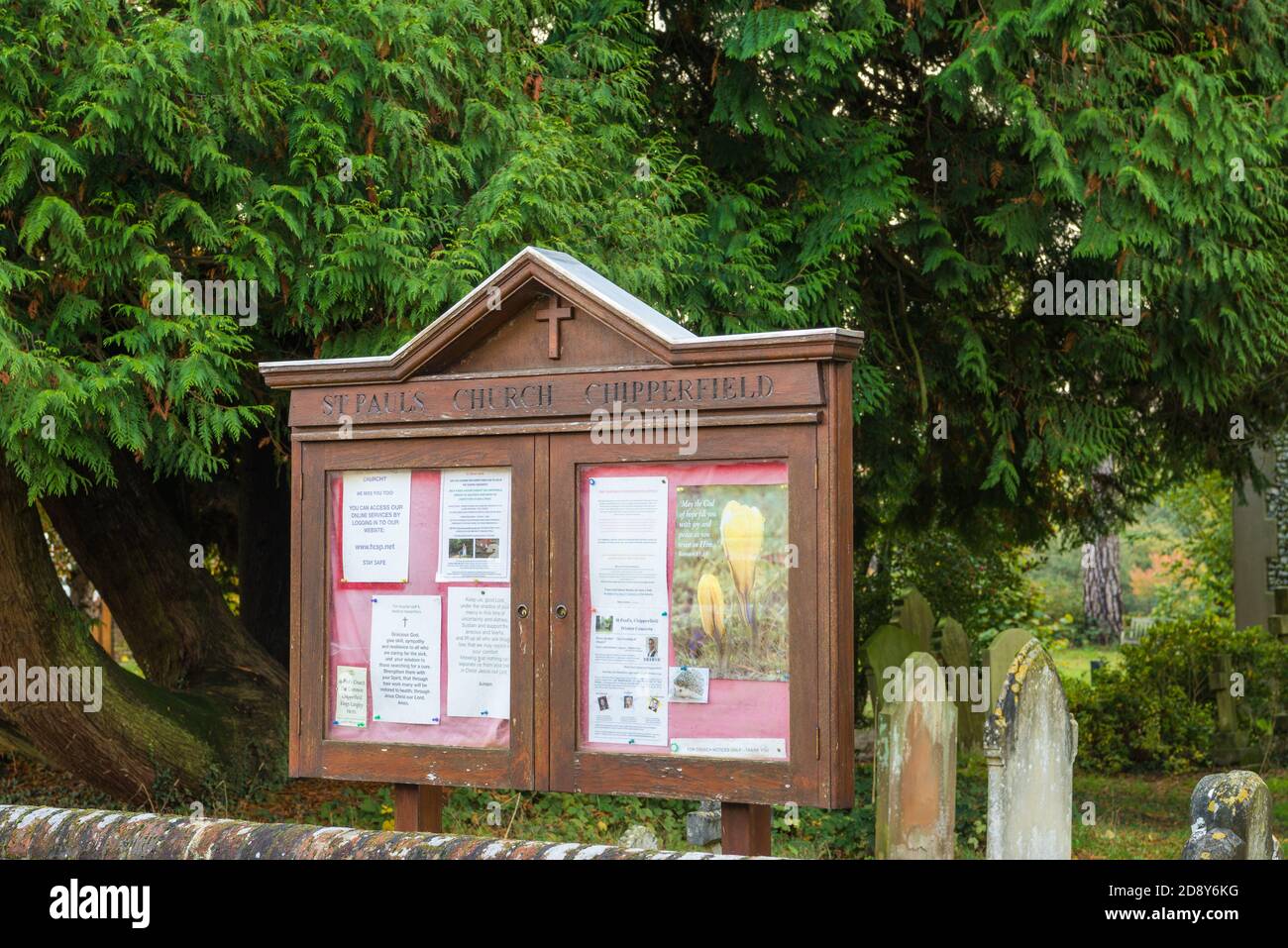 The notice board at the entrance to St. Paul's church, Chipperfield ...
