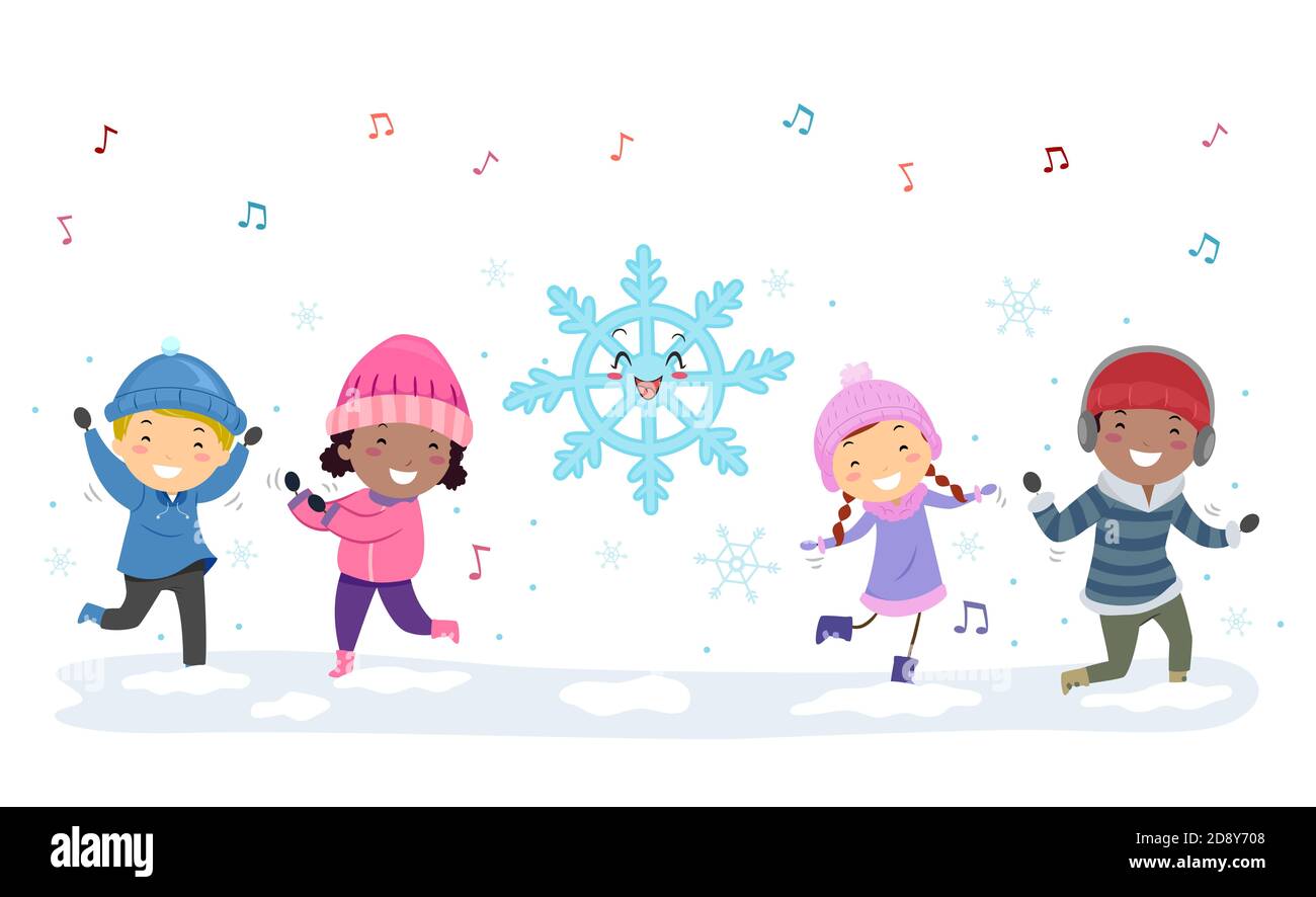 Illustration of Stickman Kids Dancing with Snowflake Mascot Winter ...