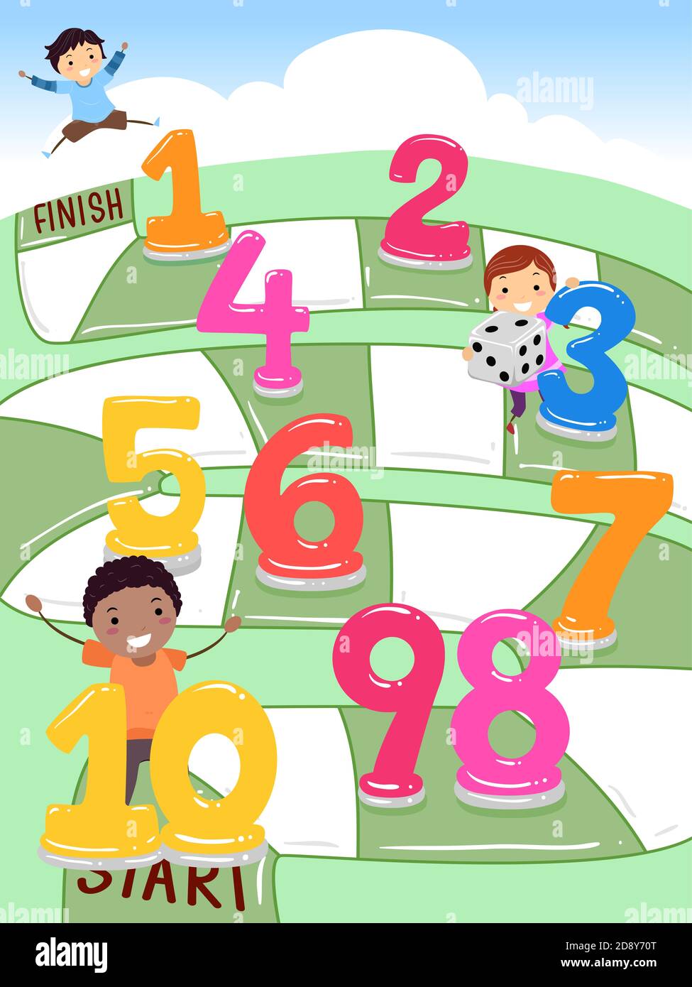 Illustration of Stickman Kids Playing Board Game with Numbers from One ...