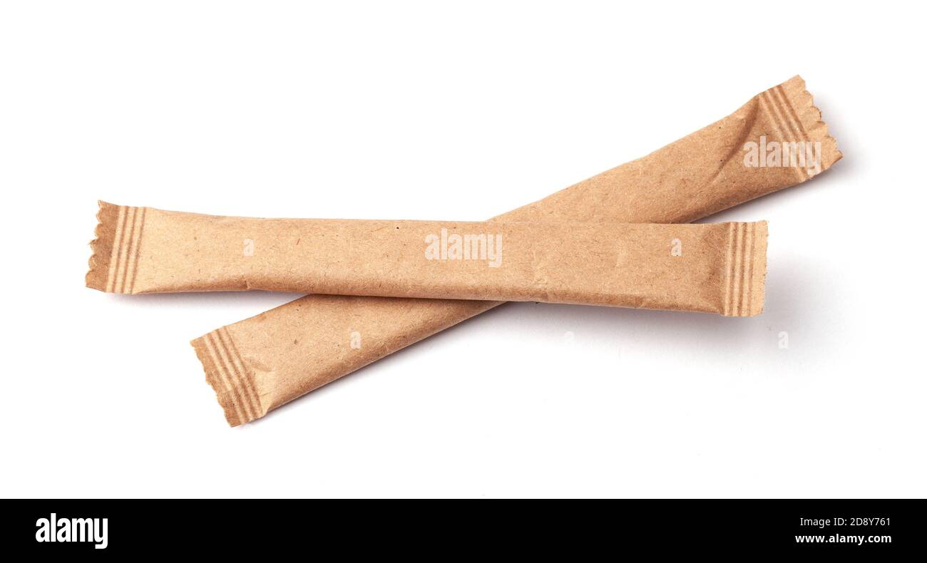 Two Sugar Stick. Sugar in paper kraft packaging. Mock up for design ...