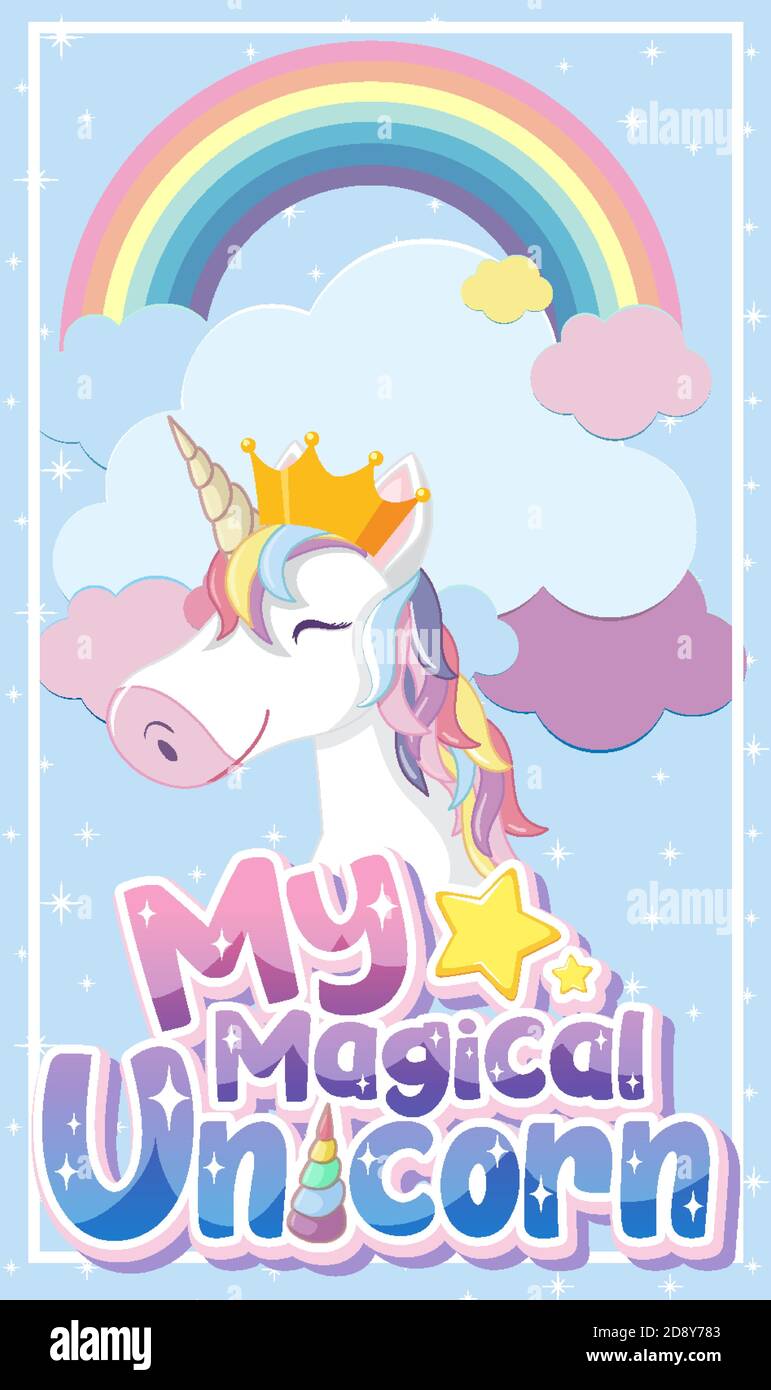 Cute unicorn banner on pastel background color illustration Stock ...