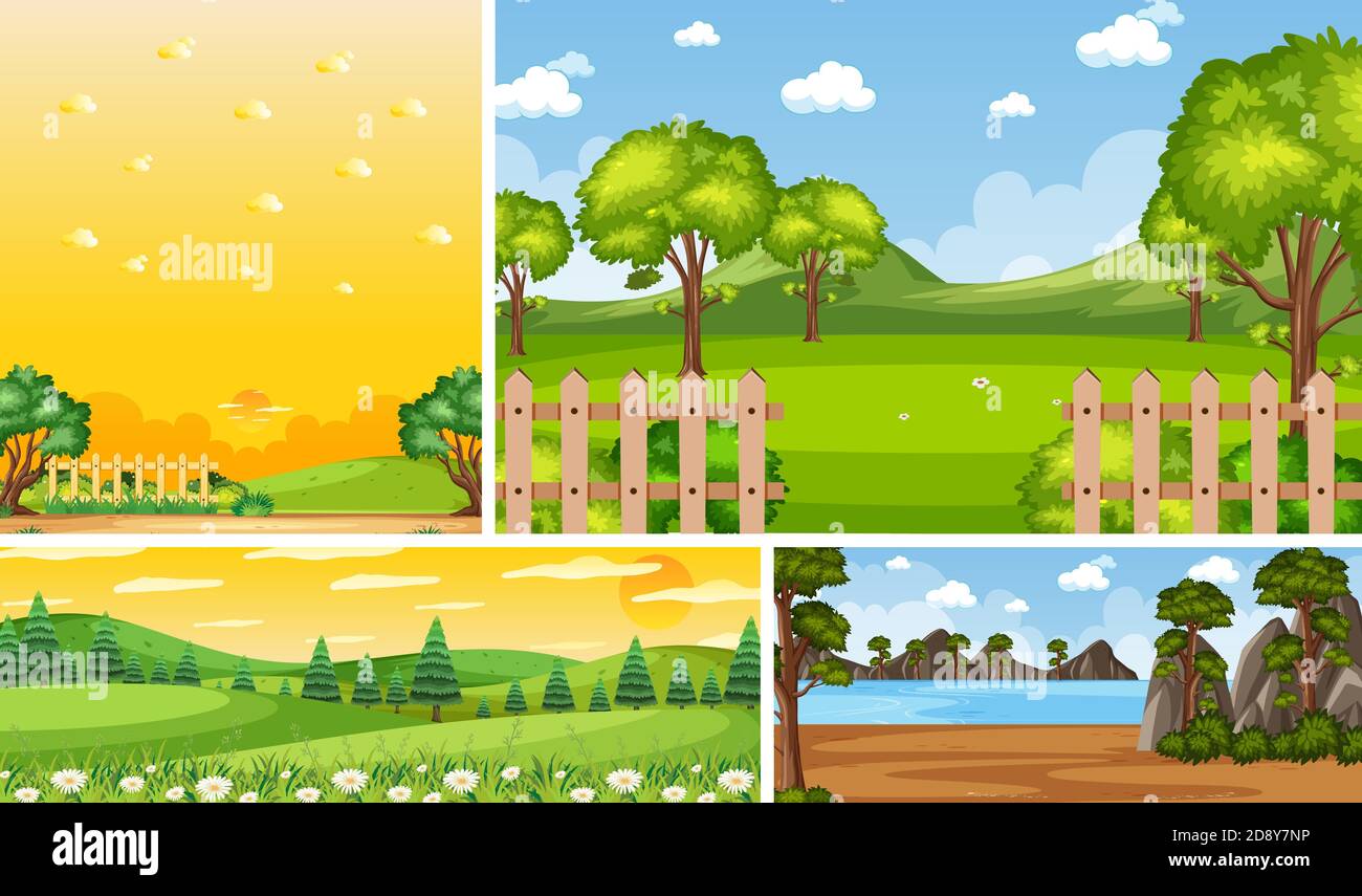 Four different scene of nature place in vertical and horizon scenes at ...