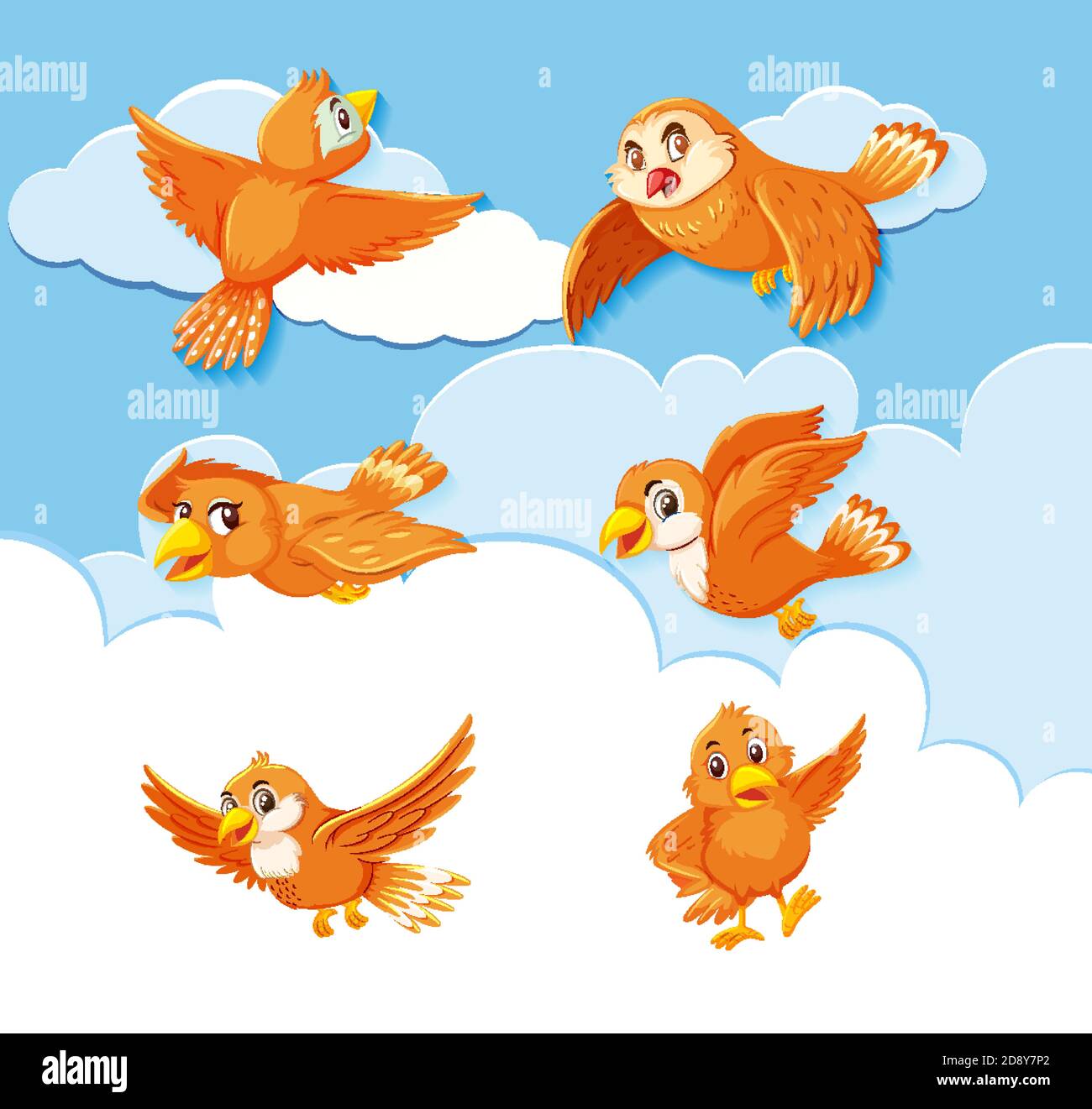 Set of bird character on sky background illustration Stock Vector Image ...