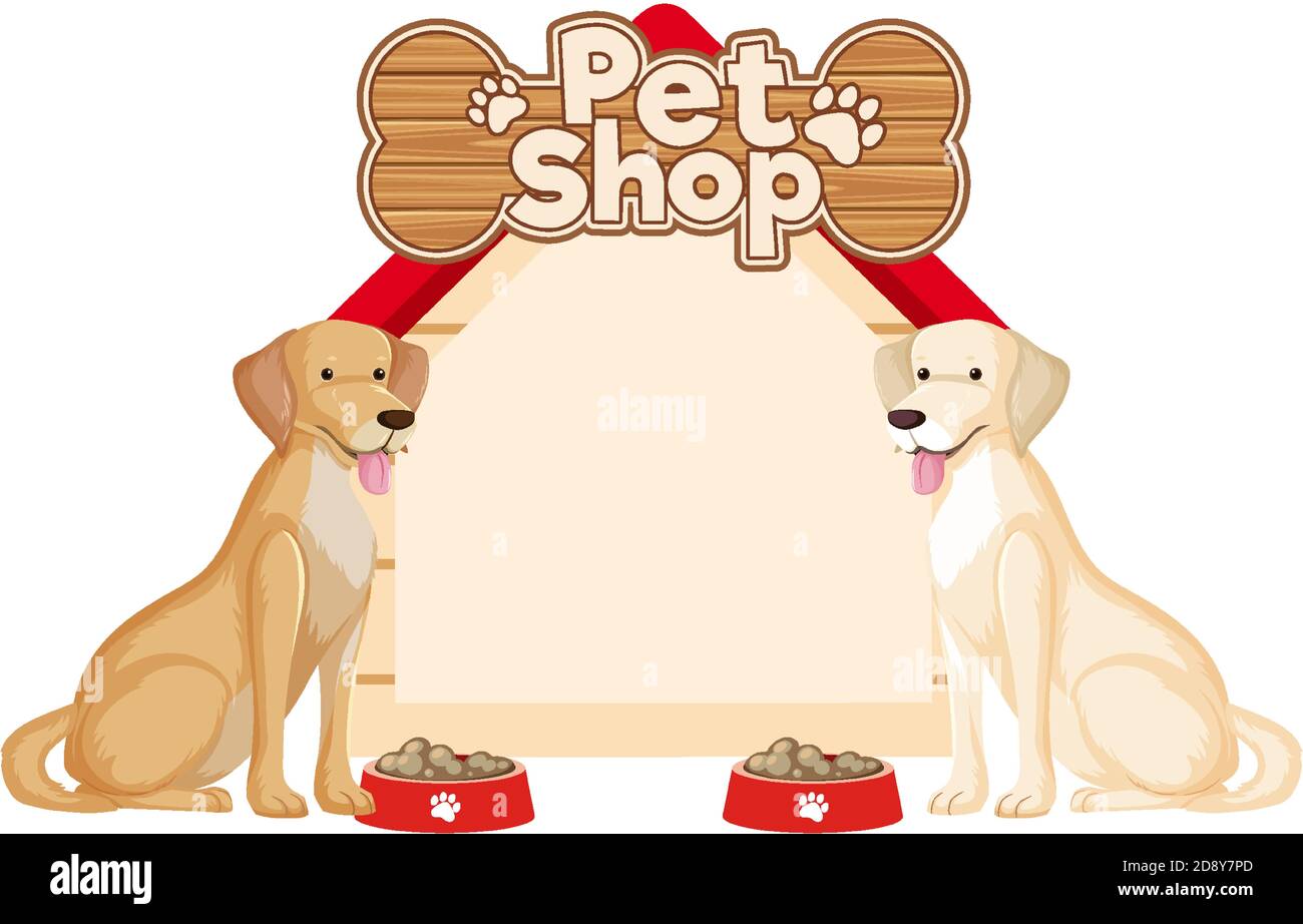 Blank dog house banners with cute dogs isolated on white background ...