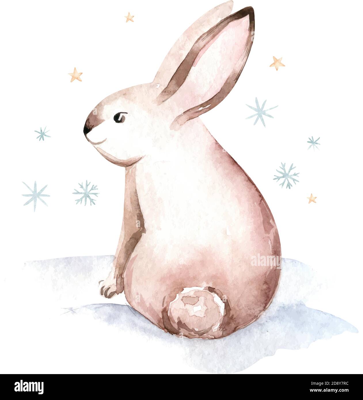 Christmas rabbits. Hand drawn sketch and watercolor illustrations Stock ...