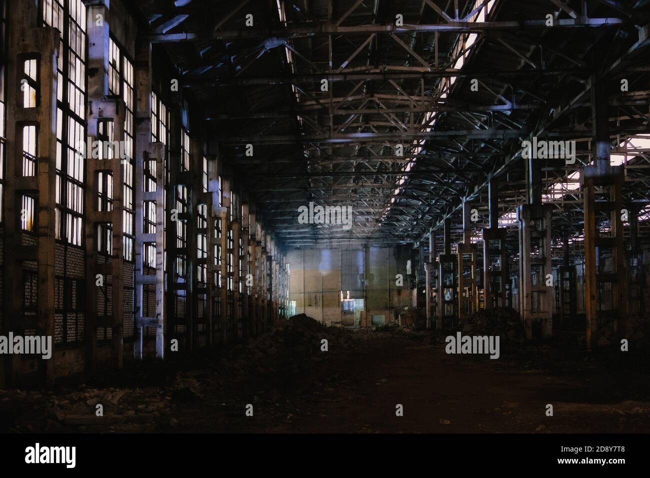 Abandoned large industrial hall for demolition. Former Voronezh ...