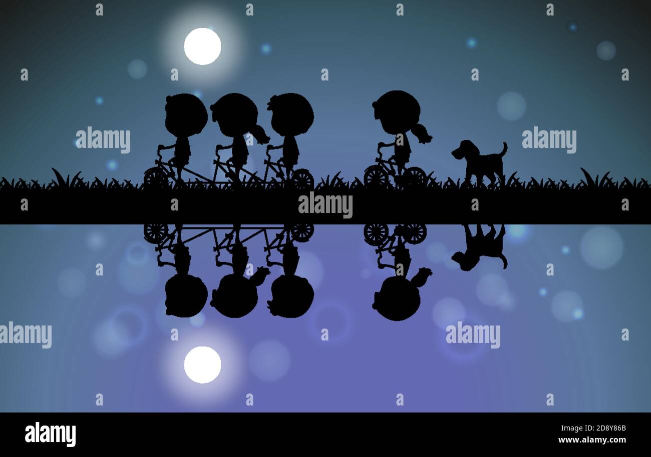 Children cycling at night illustration Stock Vector Image & Art - Alamy