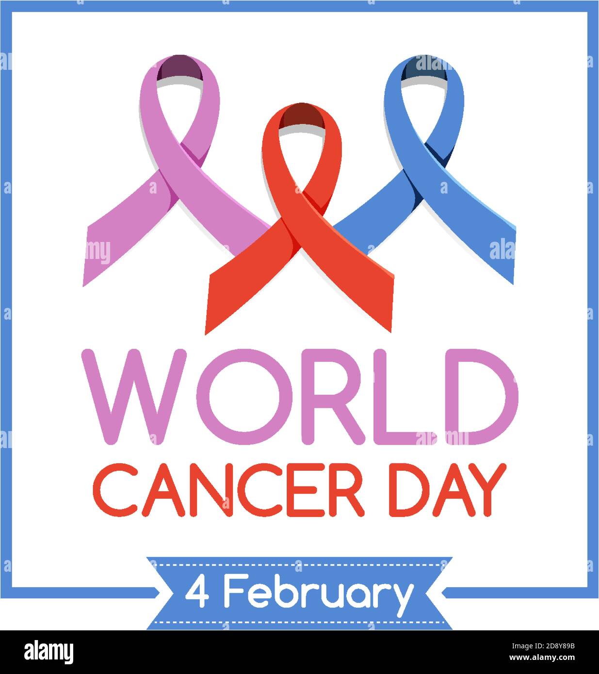 World Cancer Day logo or banner with three different ribbons ...