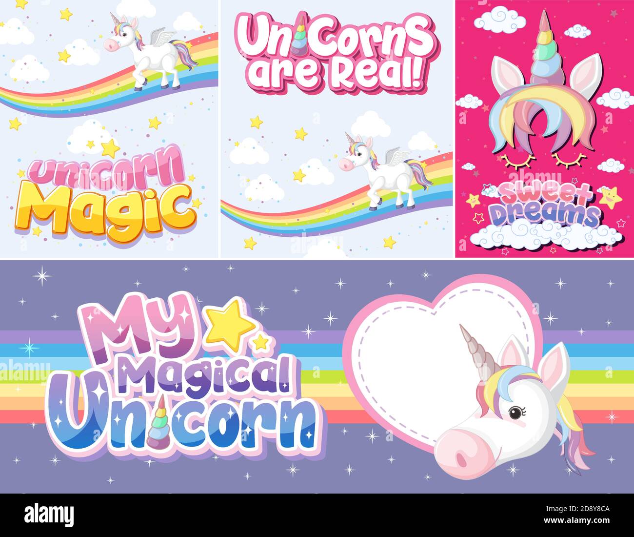 Cute unicorn banner on pastel background color illustration Stock ...