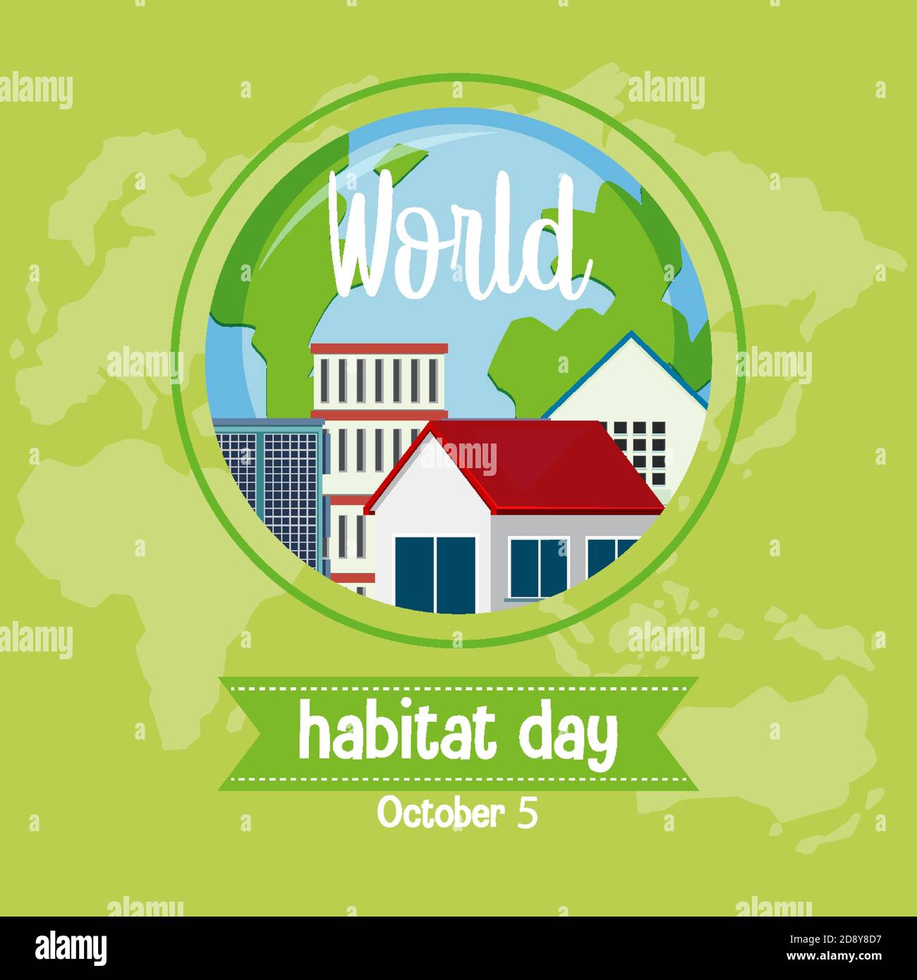 World Habitat Day 5 October icon logo with towns or city in globe on ...