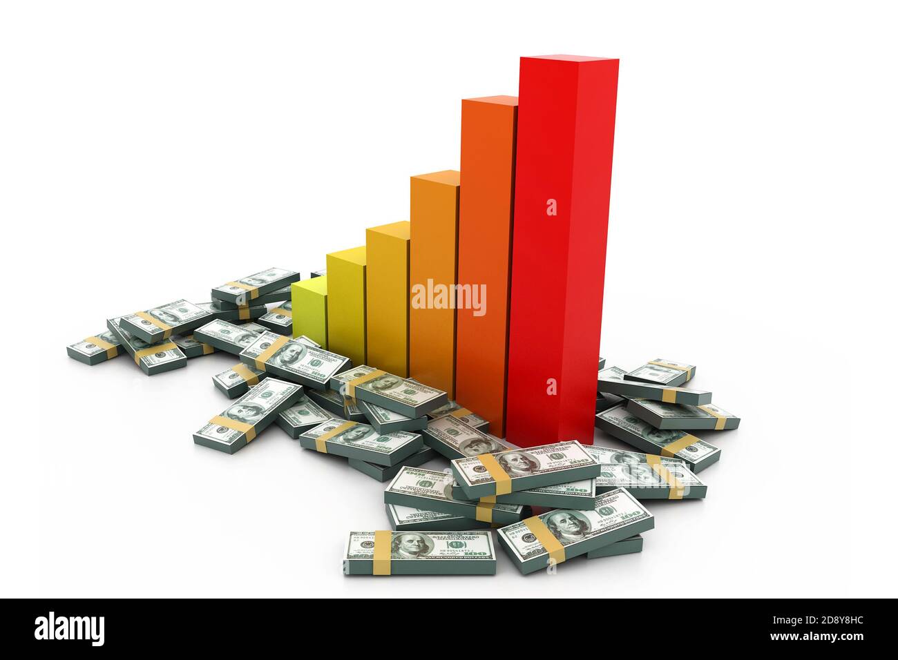 Bar graph and stack of dollars Stock Photo - Alamy