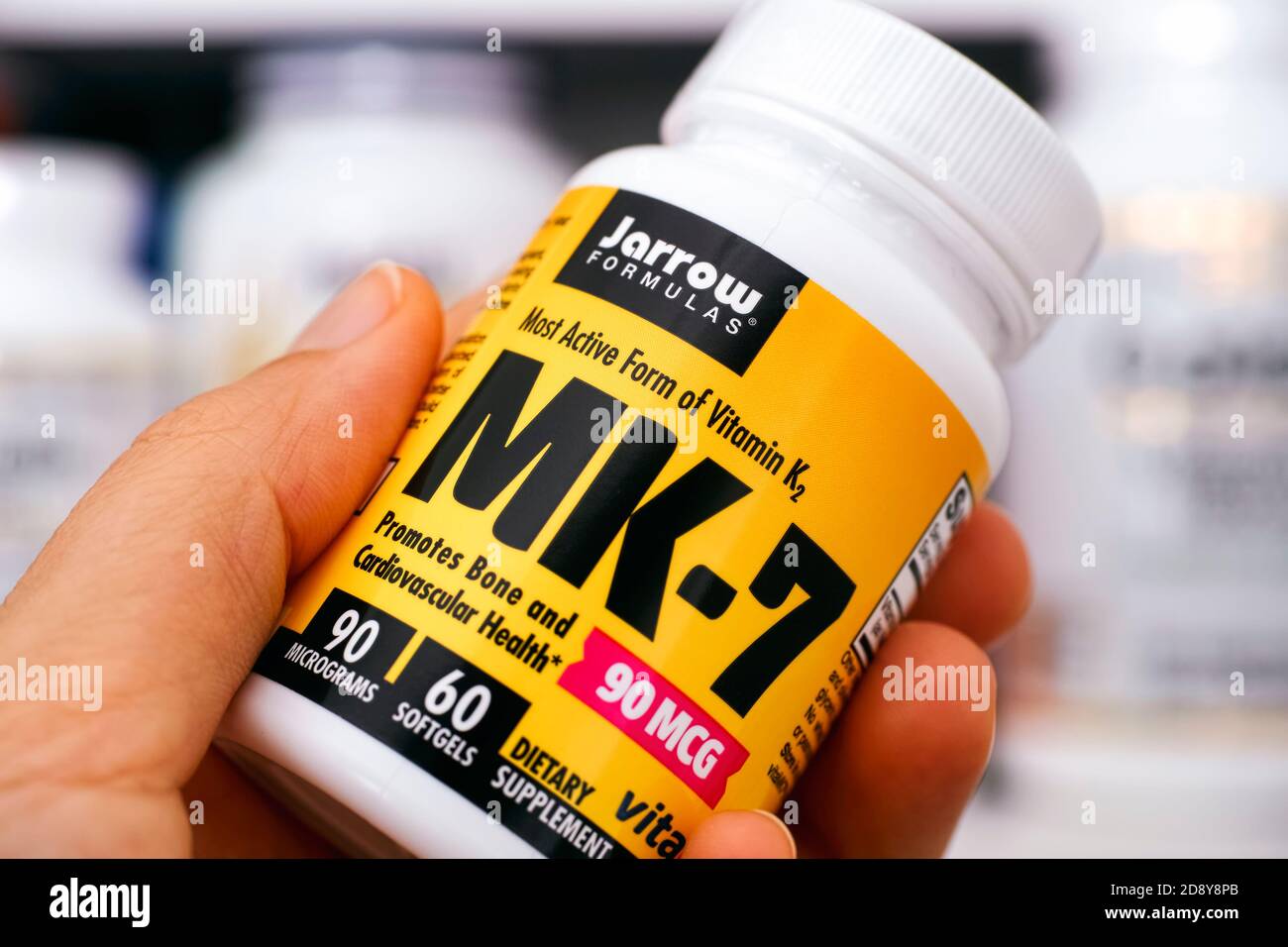 Tambov, Russian Federation - Ocrober 28, 2020 Bottle of vitamin K2 (MK ...