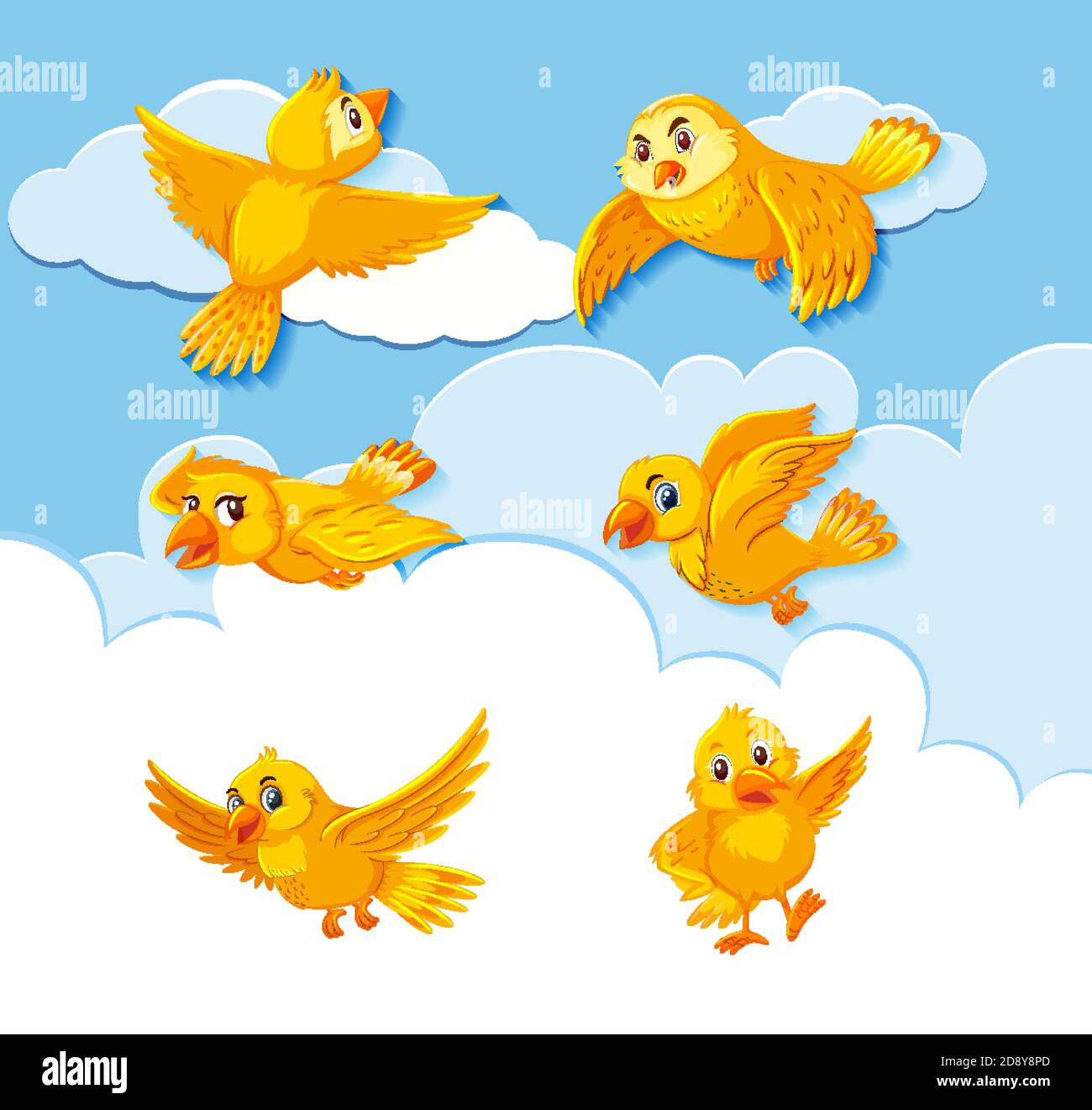 Set of bird character on sky background illustration Stock Vector Image ...