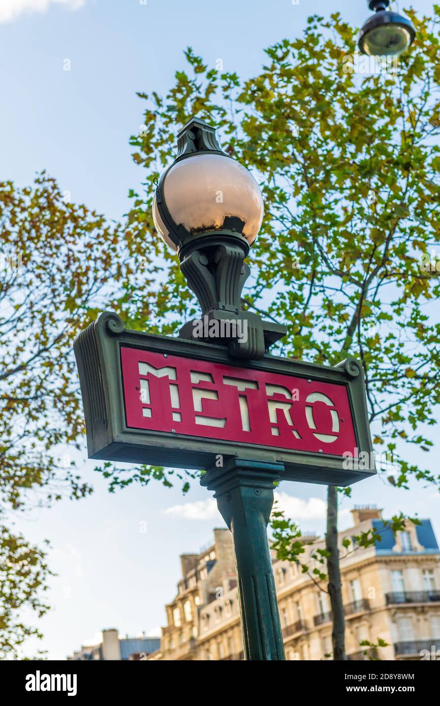 Paris, France - October 26, 2020 : Red metro sign in Paris France Stock ...